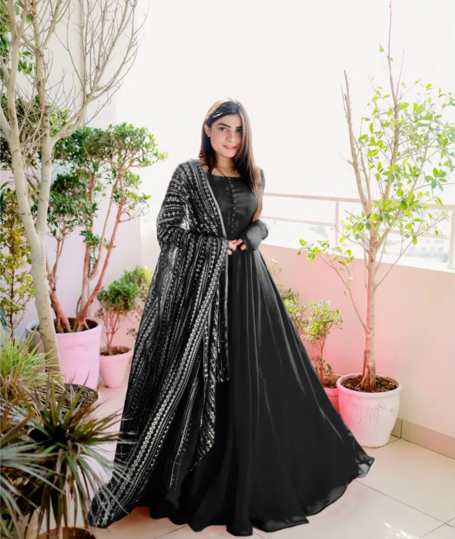 Stiched Heavy Embroidered Dupatta with Anarkali Long Frock for Women 3 ...