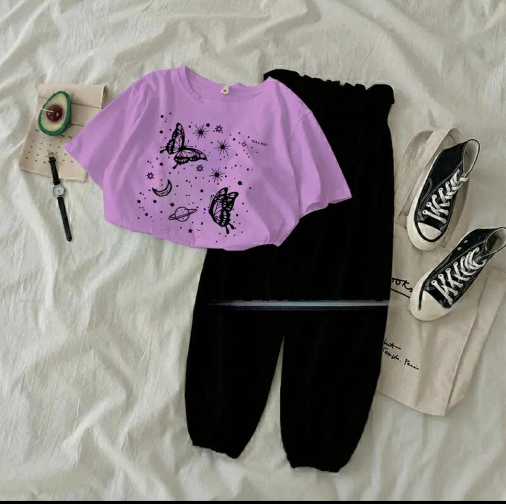 Butterflt & Galaxy Printed Summer Tracksuit For Women | Daraz.pk