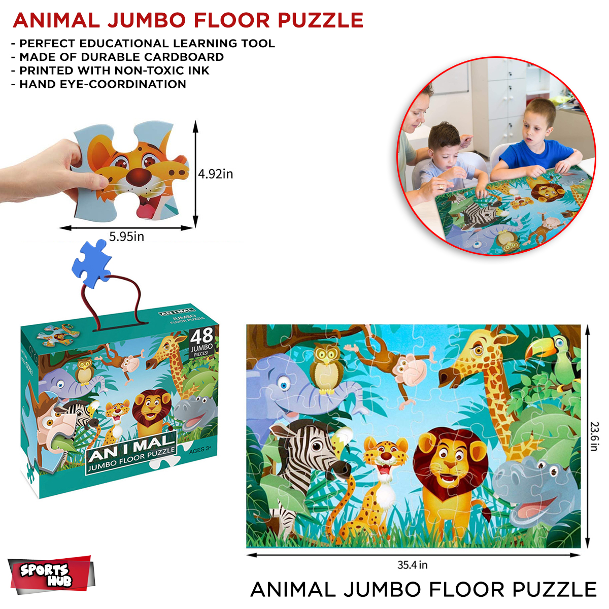 48 Pcs Jumbo Jigsaw Puzzles For Kids Animals Floor Puzzle For Teenagers ...