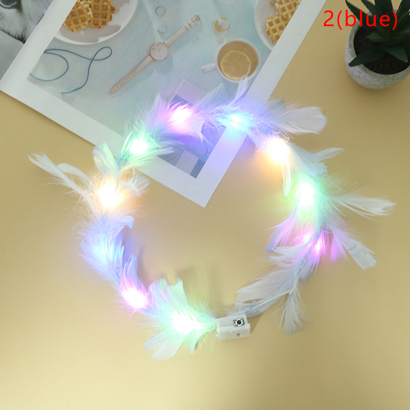LED Feather Wreath Crown Light-Up Luminous Headdress for Women Girls ...