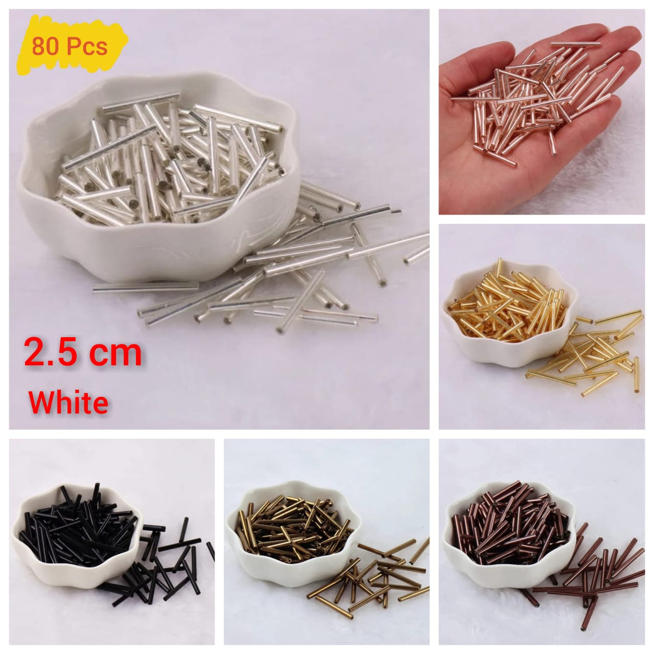 2 Tola Long Bugle Beads Tube Glass Beads, Various Colors, Pony Bead ...