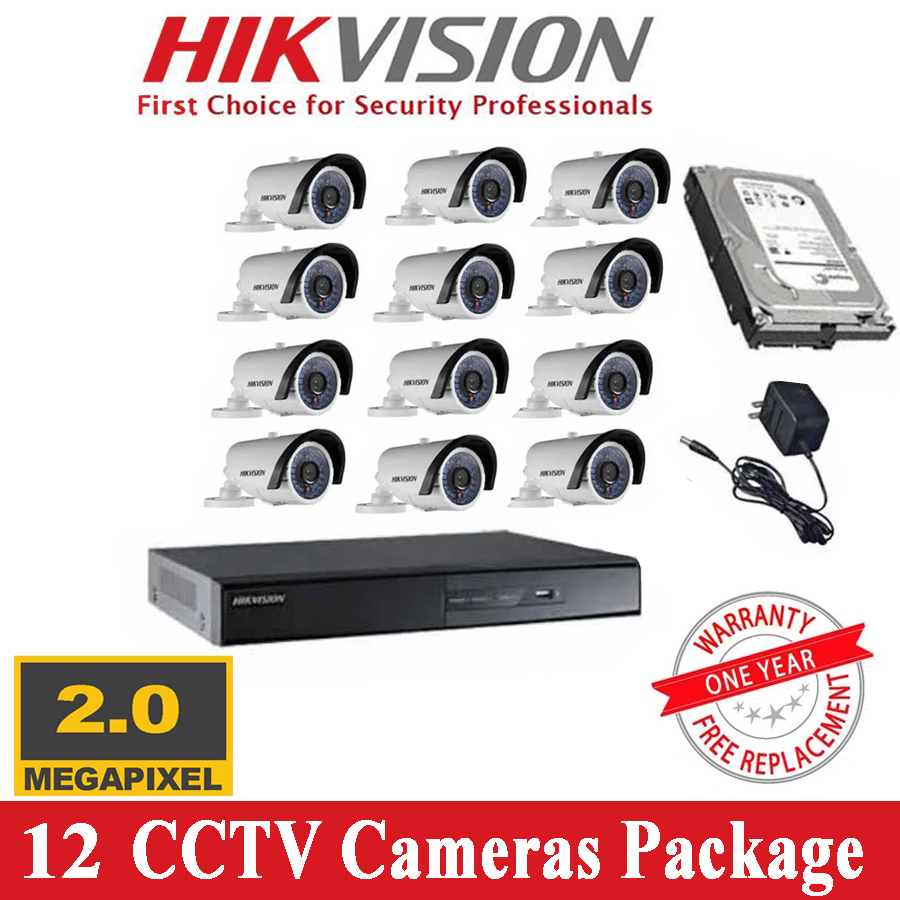 HIK Vision 12 HD CCTV Cameras Package, 2.0MP I.R Night Vision, DVR ...
