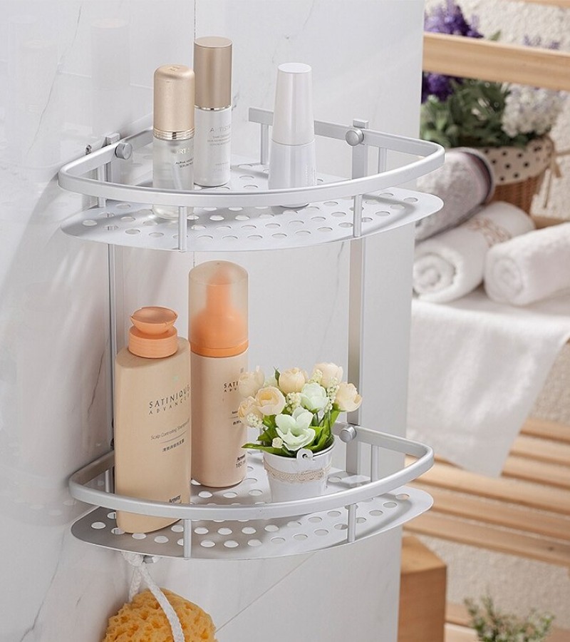 2 Layer Wall Mounted Aluminium Corner Shelf Rack | Daraz.pk