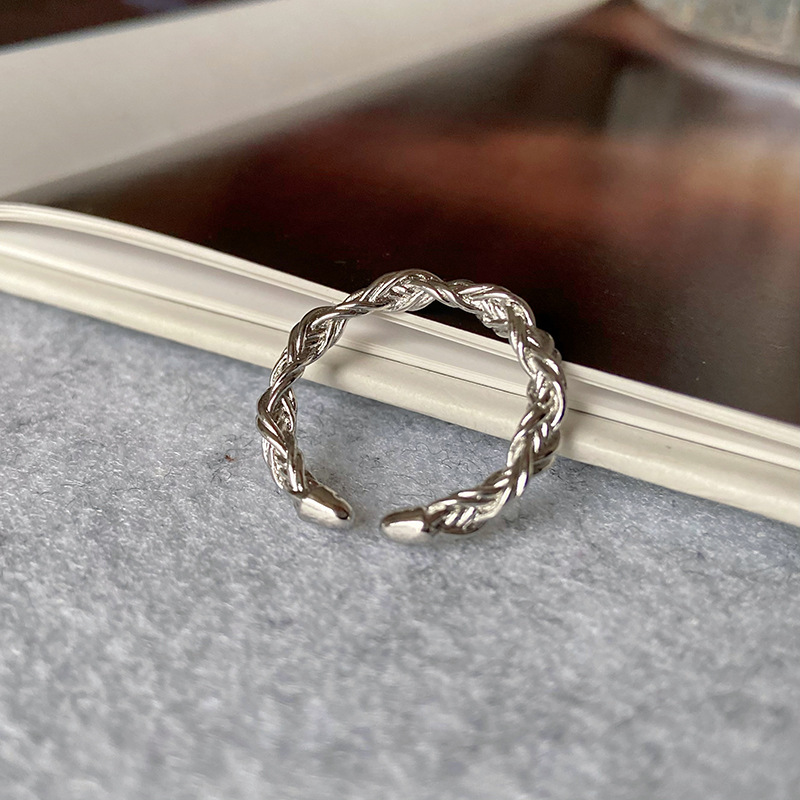 Silver platinum S925 sterling silver ring women's twist wrapping open index finger niche design ...