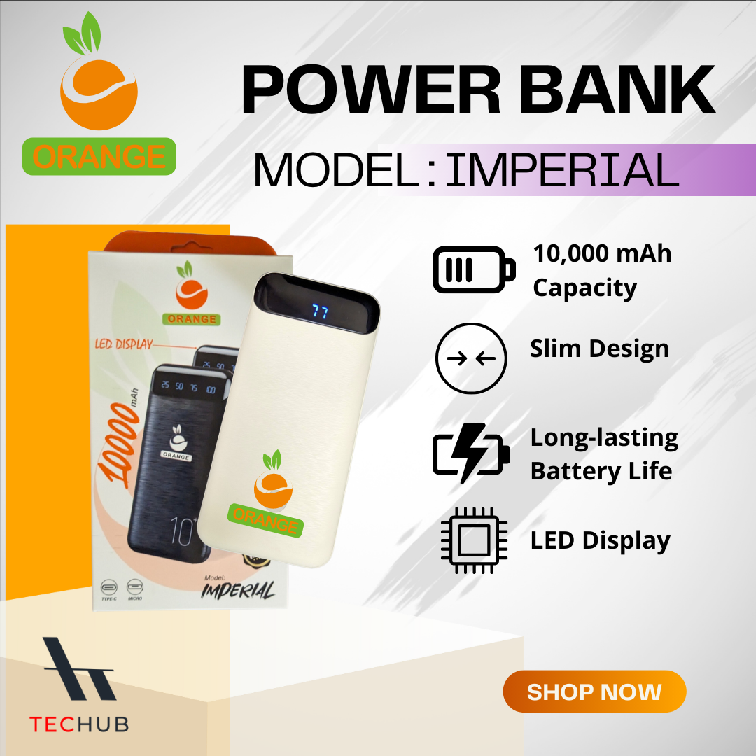 Orange POWER BANK ULTRA SLIM DUAL OUTPUT Model: THUNDER (Battery 10,000 ...