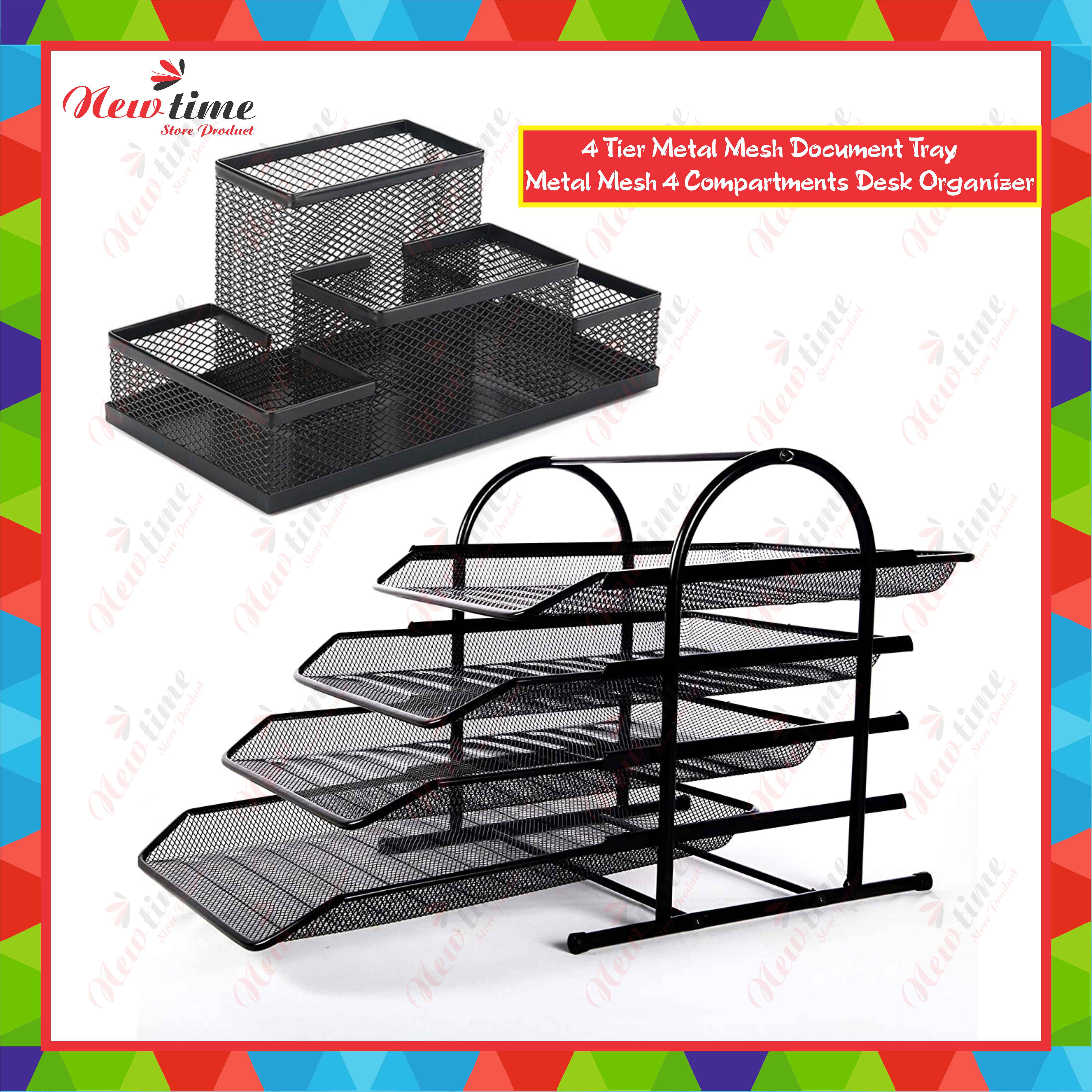 Metal Mesh 4 Tier File Racks for Office, Document Tray & Metal Mesh 3 ...