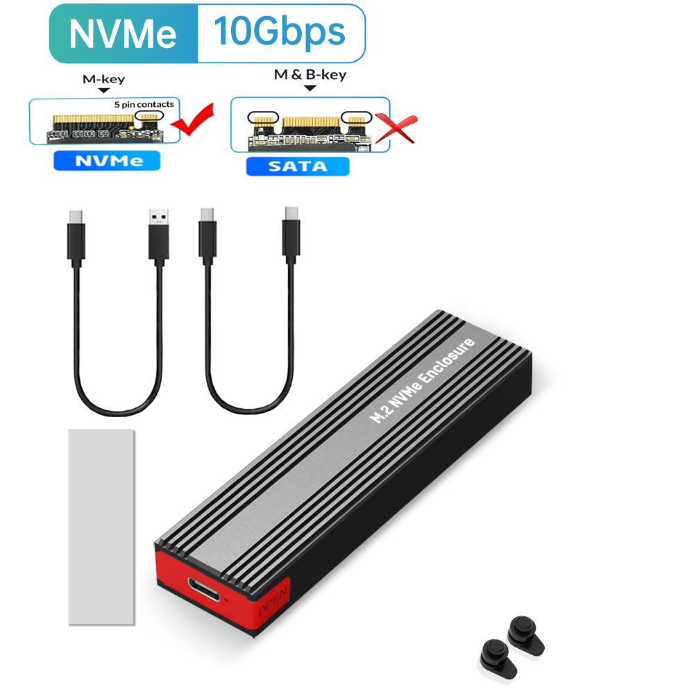 M2 NVMe SSD Enclosure 10Gbps PCIe SSD Case Portable Box USB C 3.2 Gen2 ...