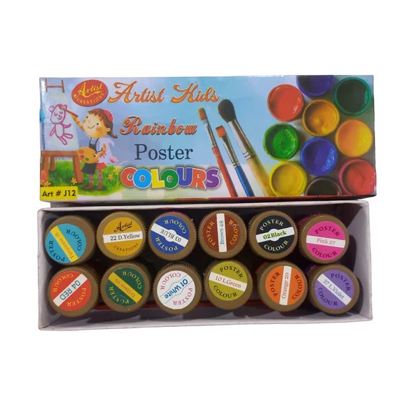 Pack of 12 Poster Colors with Brush | Bright Opaque Poster Colour Set ...