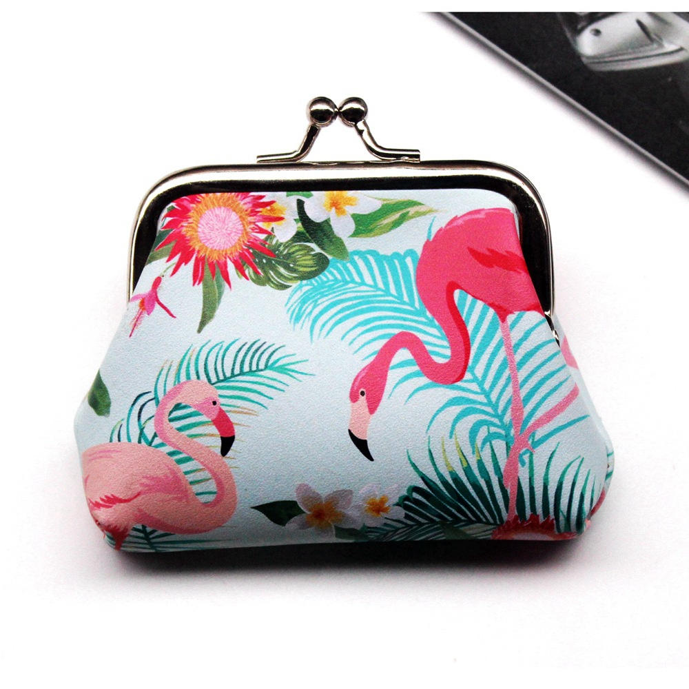 Cartoon Flamingo Printed Coin Purse Women Mini PU Leather Wallet Kids ...