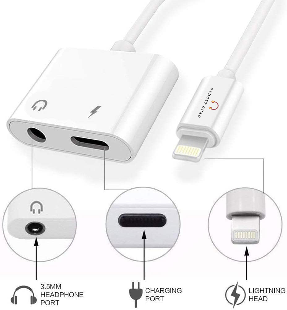Lightning to 3.5mm 2 in 1 Earphone Audio Adapter For iPhone Charger ...