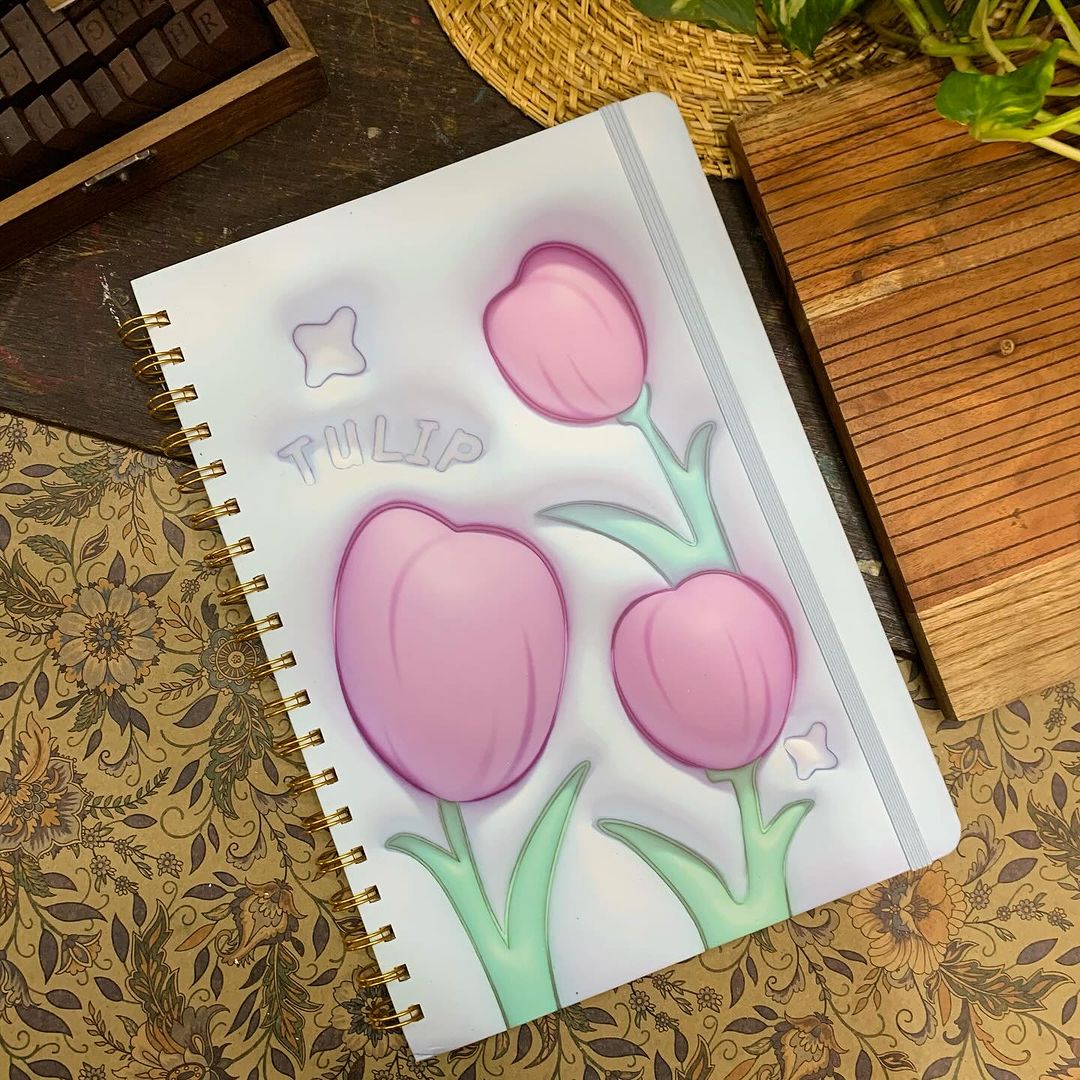 Cute Kawaii Double Wiro Bind 3D Tulip Cover Print A5 Notebook Journal ...
