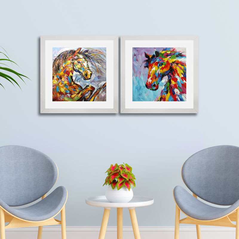Set of 2 Vibrant Horses Wall Art Frames, Collage Frames for Wall Décor ...