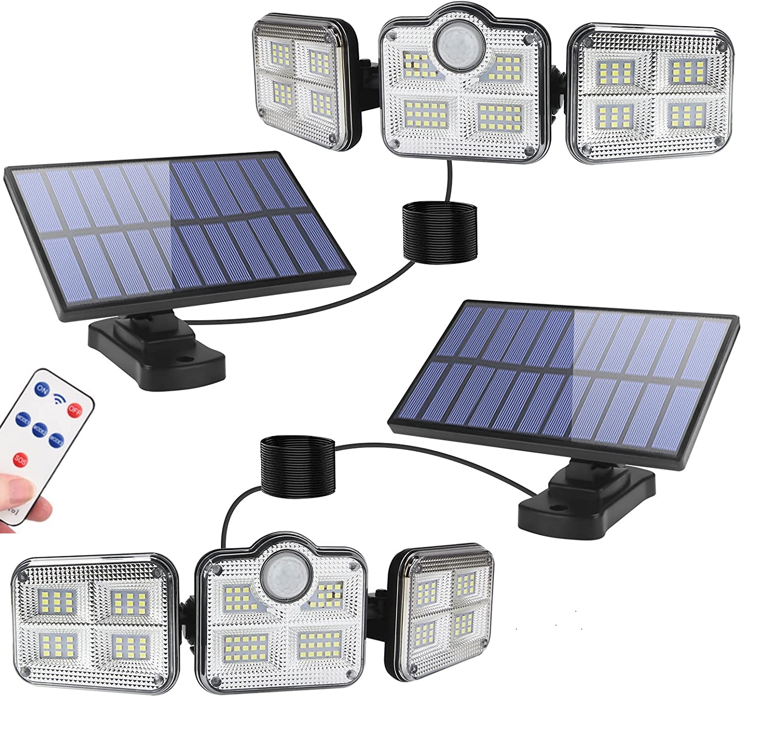 Adjustable 3 heads 122 LED Solar Light Outdoor Solar Powered Garden ...