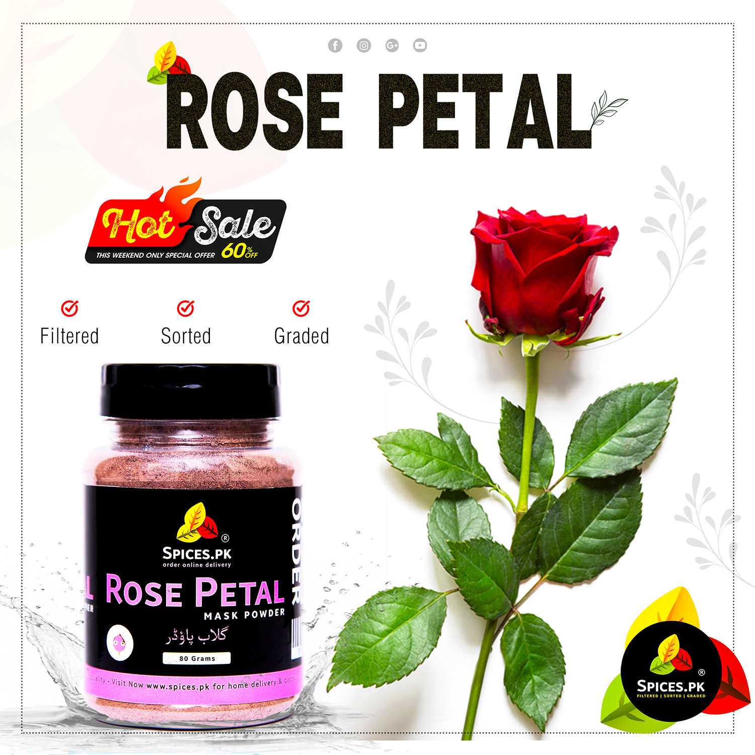 Spices.pk Rose Petals Powder ( گلاب پاؤڈر ) Rose Powder / Ghulab Powder ...