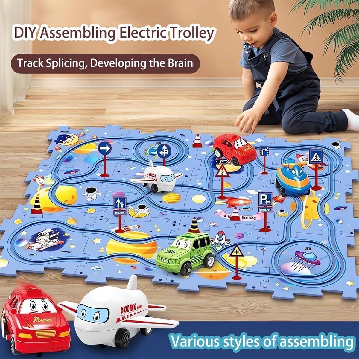 Puzzle Car Track Set for Kids, DIY Puzzle with Vehicles, 4 Theme ...