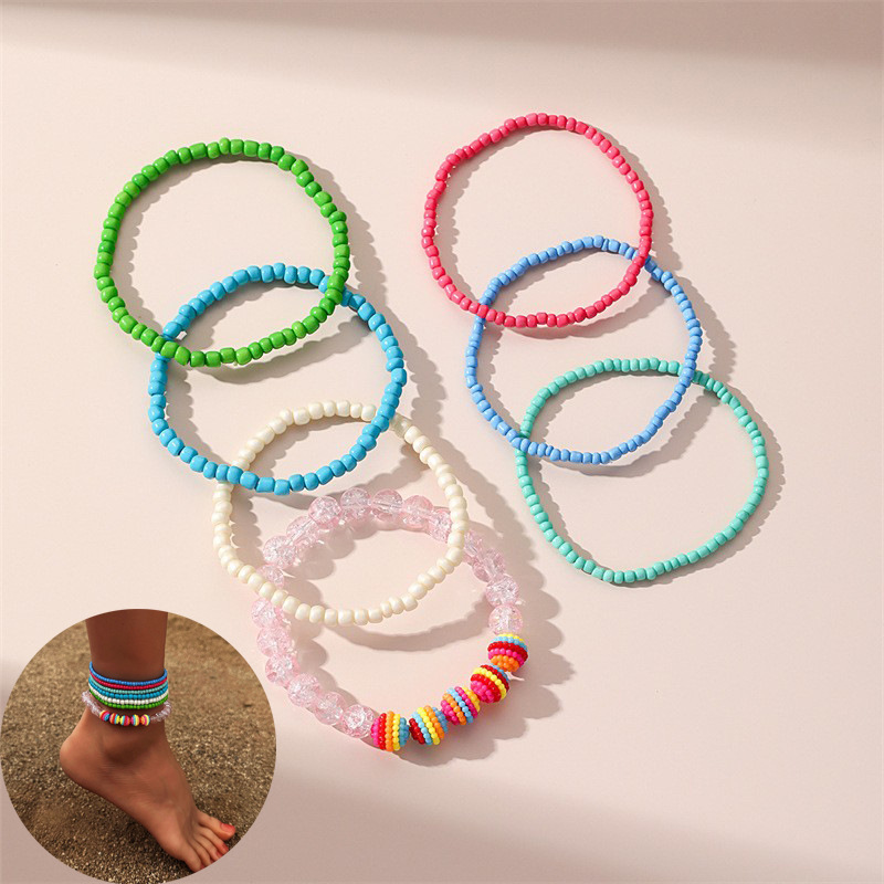 Temu beach style anklet set, hand-woven beaded anklet, strawberry love ...