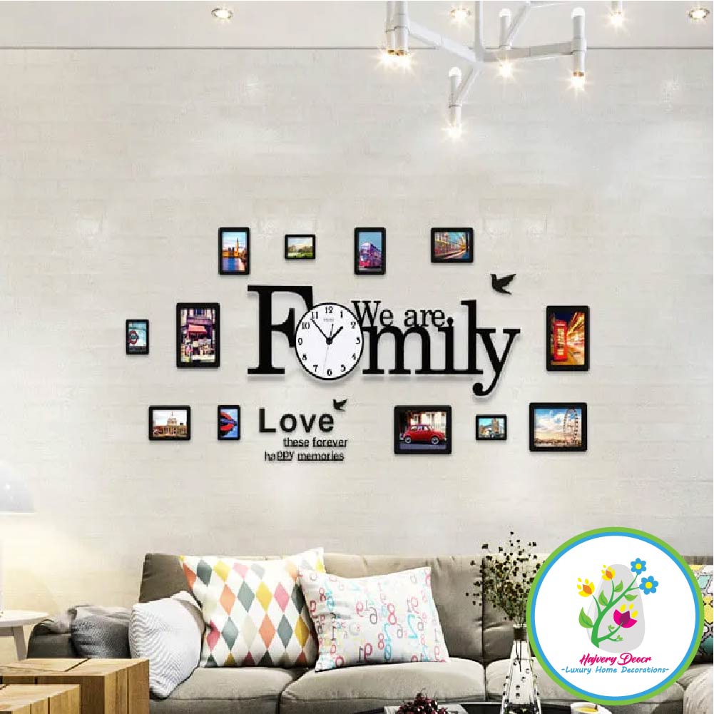 Photo Frames Wooden Family Wall Clock , Wall clock with frames stylish ...