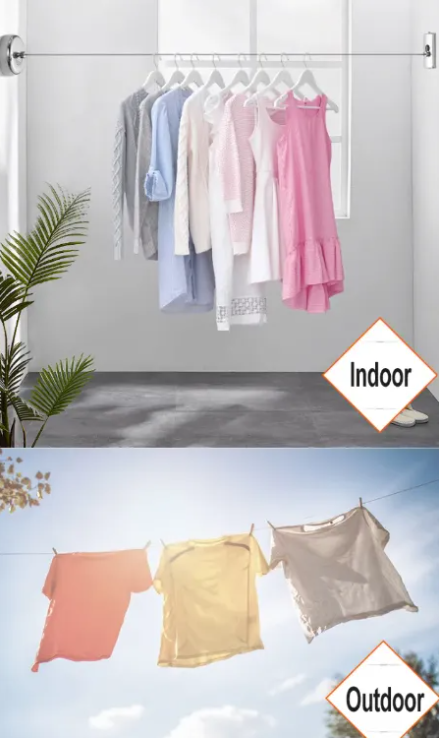 Wall Mounted Drying String Retractable Clothesline Heavy Duty Rope 2.7M ...