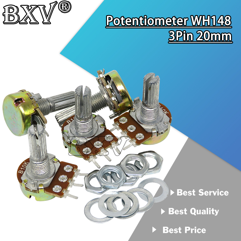 5PCS WH148 B1K B2K B5K B10K B20K B50K B100K B500K 3PIN 20MM Shaft ...