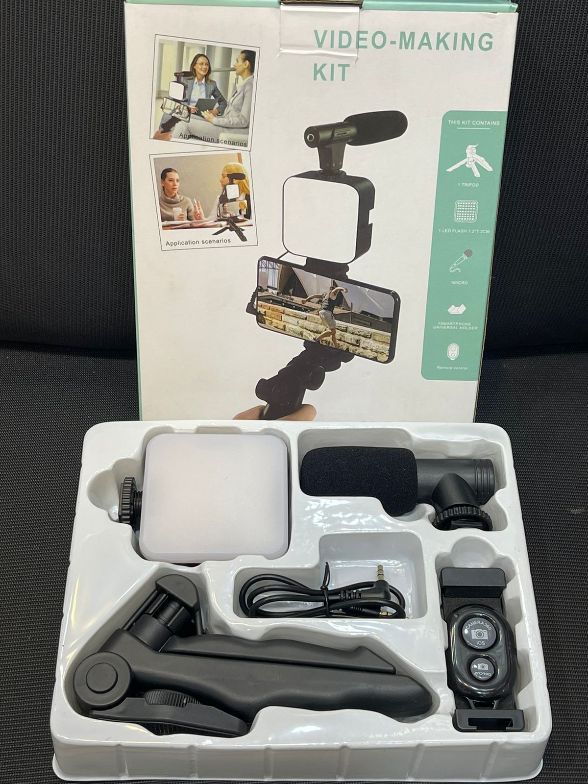 Video Making kit, with tripod stand, Microphone, Led Light, Mobile Holder ALL IN ONE VLOGGING ...