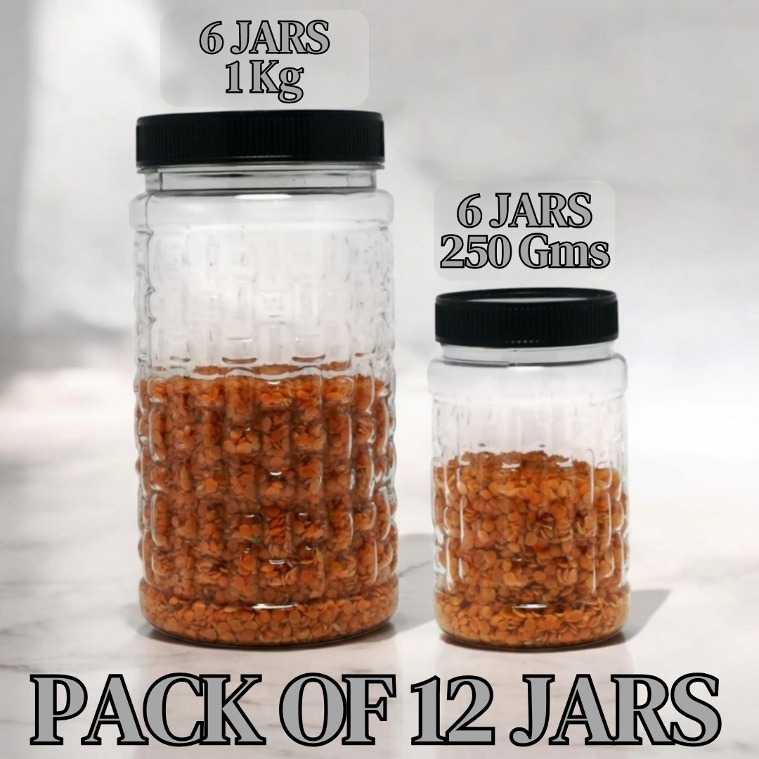 12 PCS (6 Jars 1KG + 6 Jars 250GM) Multi-Purpose Kitchen SNACK Jars Organizer for Masala ...