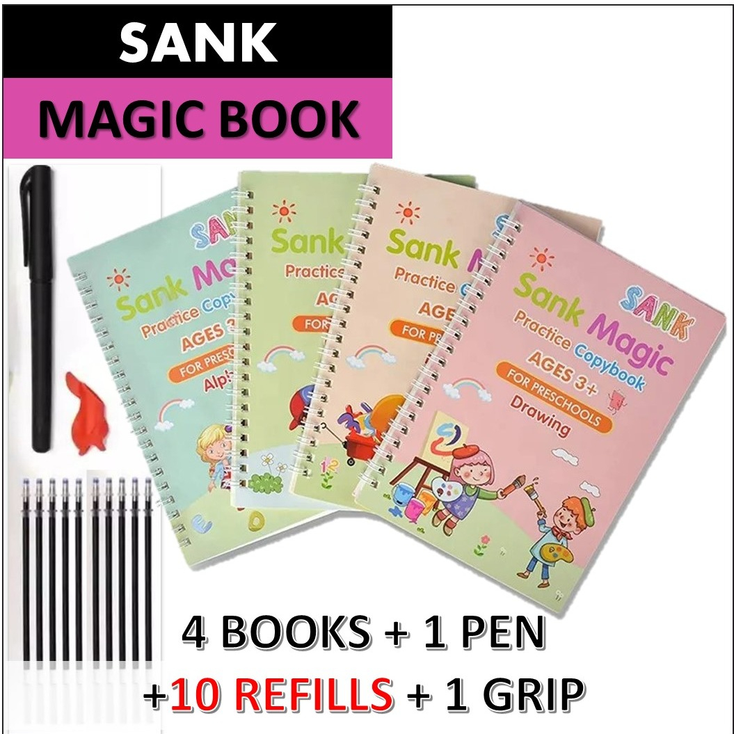 SANK Montessori Reusable Magic Book 4Magic Books + 1Magic Pen + 10/5 ...