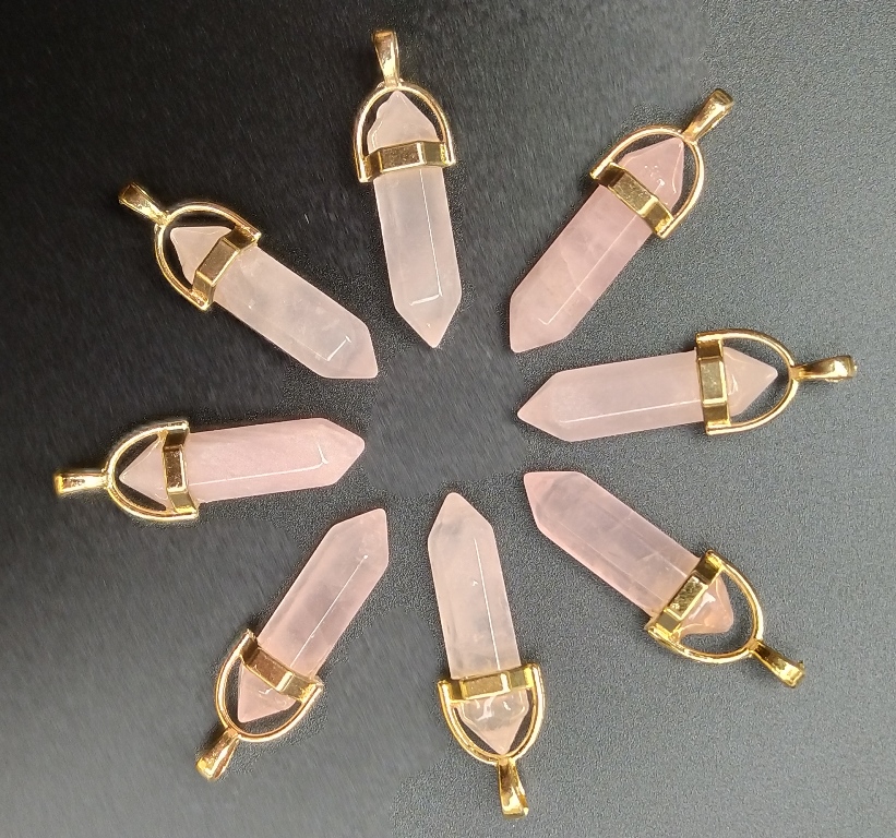 Rose Quartz Stone Pink Point Pillar Crystal Pendant Natural Healing ...
