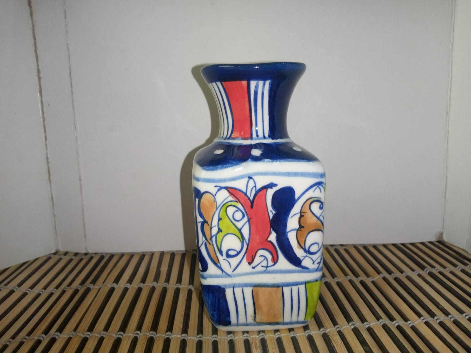 Blue Pottery Small Square Vase Multicolor Handmade/ Hand painted 5.5 ...