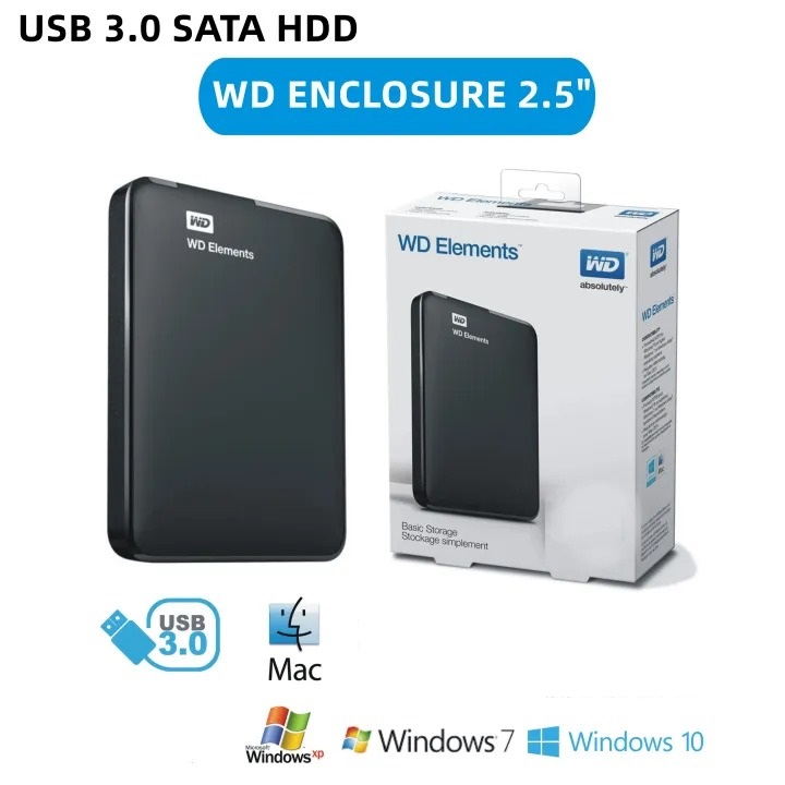 New Western Digital (WD) Elements USB 3.0 SATA HDD External Enclosure 2 ...