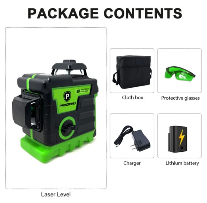 Pracmanu Laser Level 12 Lines 3D Level Self-Leveling Horizontal and ...