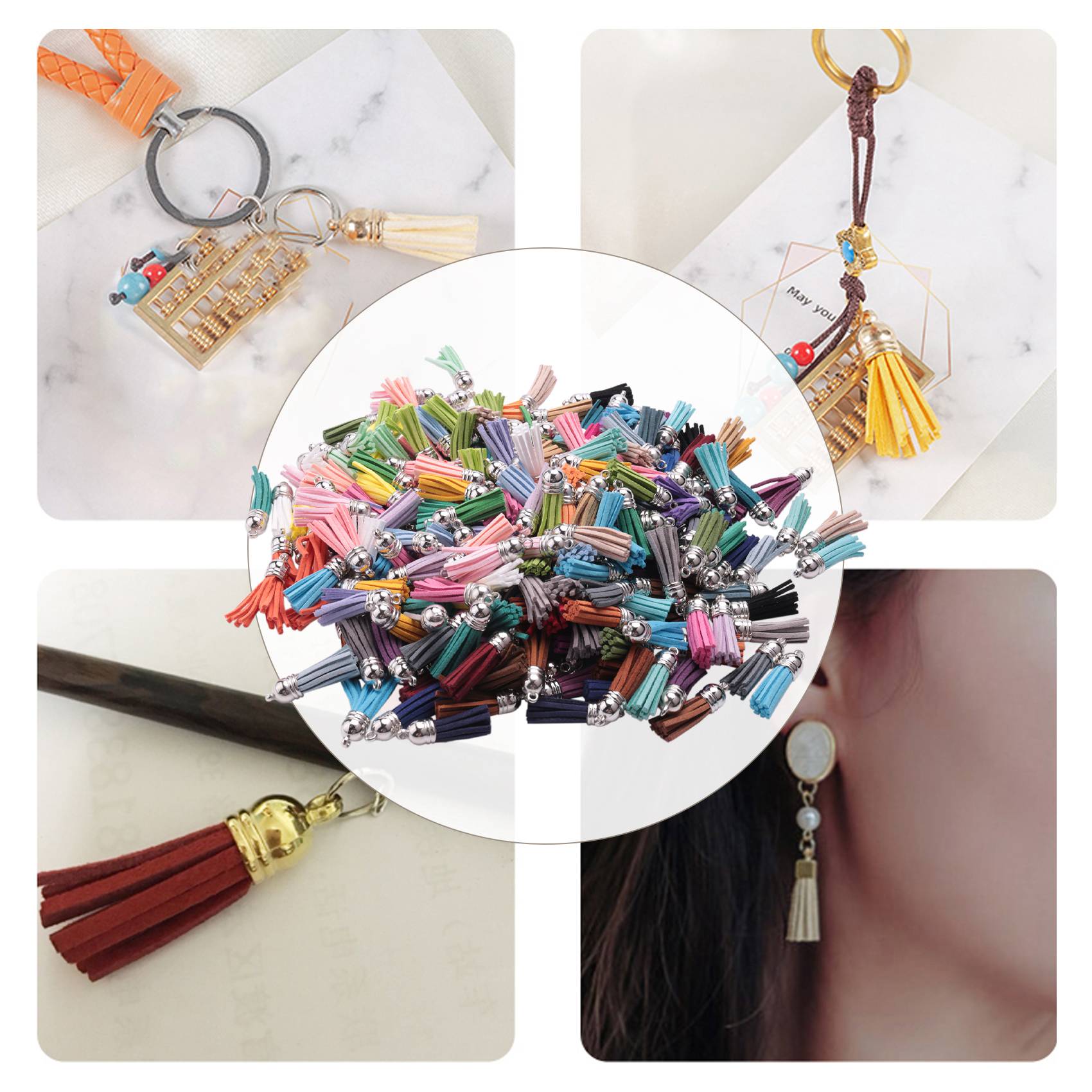 250Pcs/Set Keychain Tassels Bulk Colored Leather Pendants | Daraz.pk