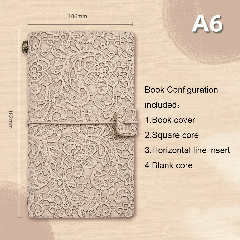 32 Sheets Vintage Embossed Lace Strap Notebook A6 Morandi Portable ...