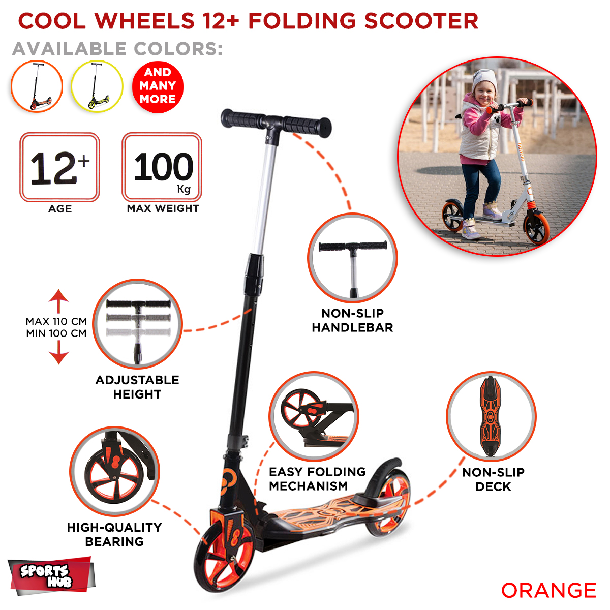 Cool Wheels 2 Wheel Scooter For Kids Foldable & Adjustable Handlebar ...