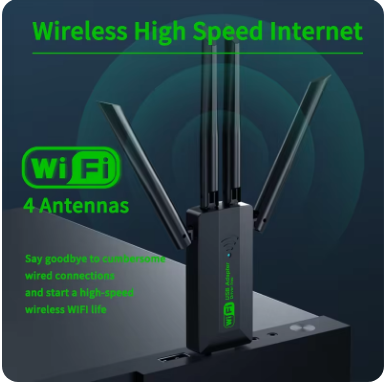 1200Mbps WiFi USB Router Dual Band 2.4G+5Ghz Wi-Fi Dongle 4 Antenna 802 ...