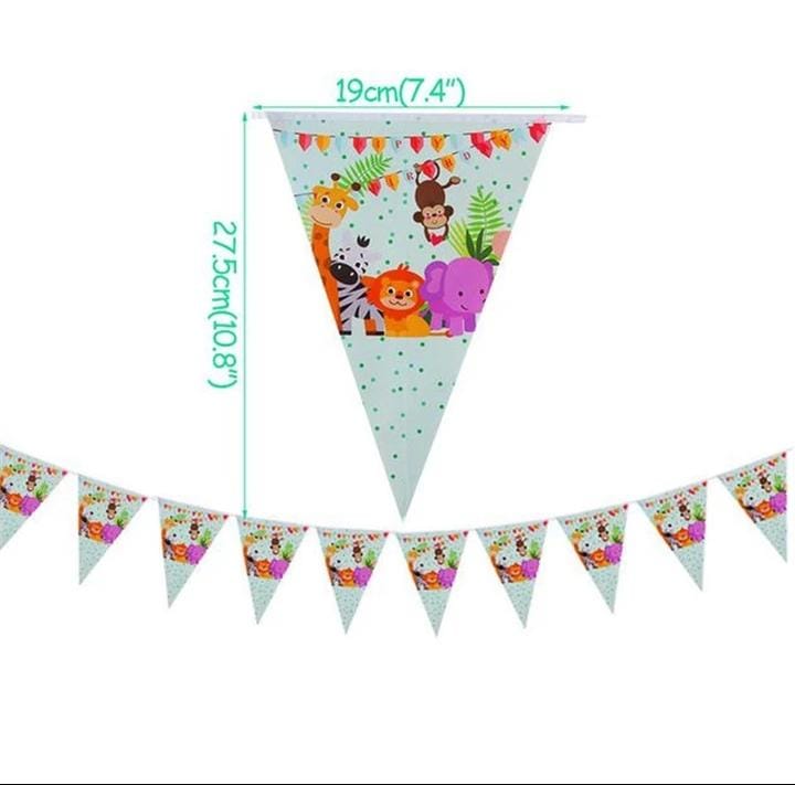 Safari Zoo Paper Banner Flags Jungle Animal Bunting For Kids Birthday ...
