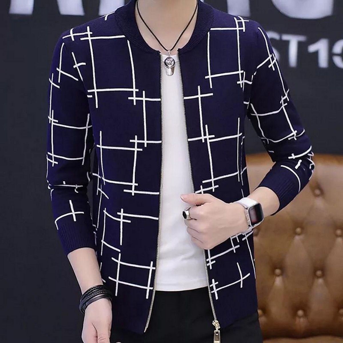 Blue Linning Zipper Winter Jacket for Men | Daraz.pk