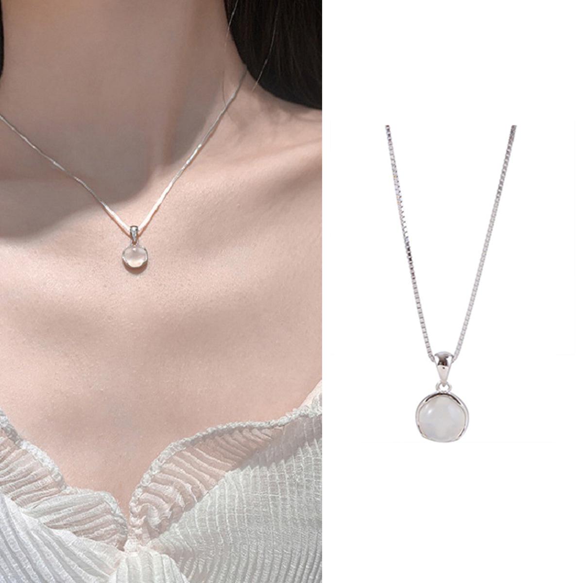New 2023 Elegant Round Necklace Female Opal Pendant for Women Girl New ...