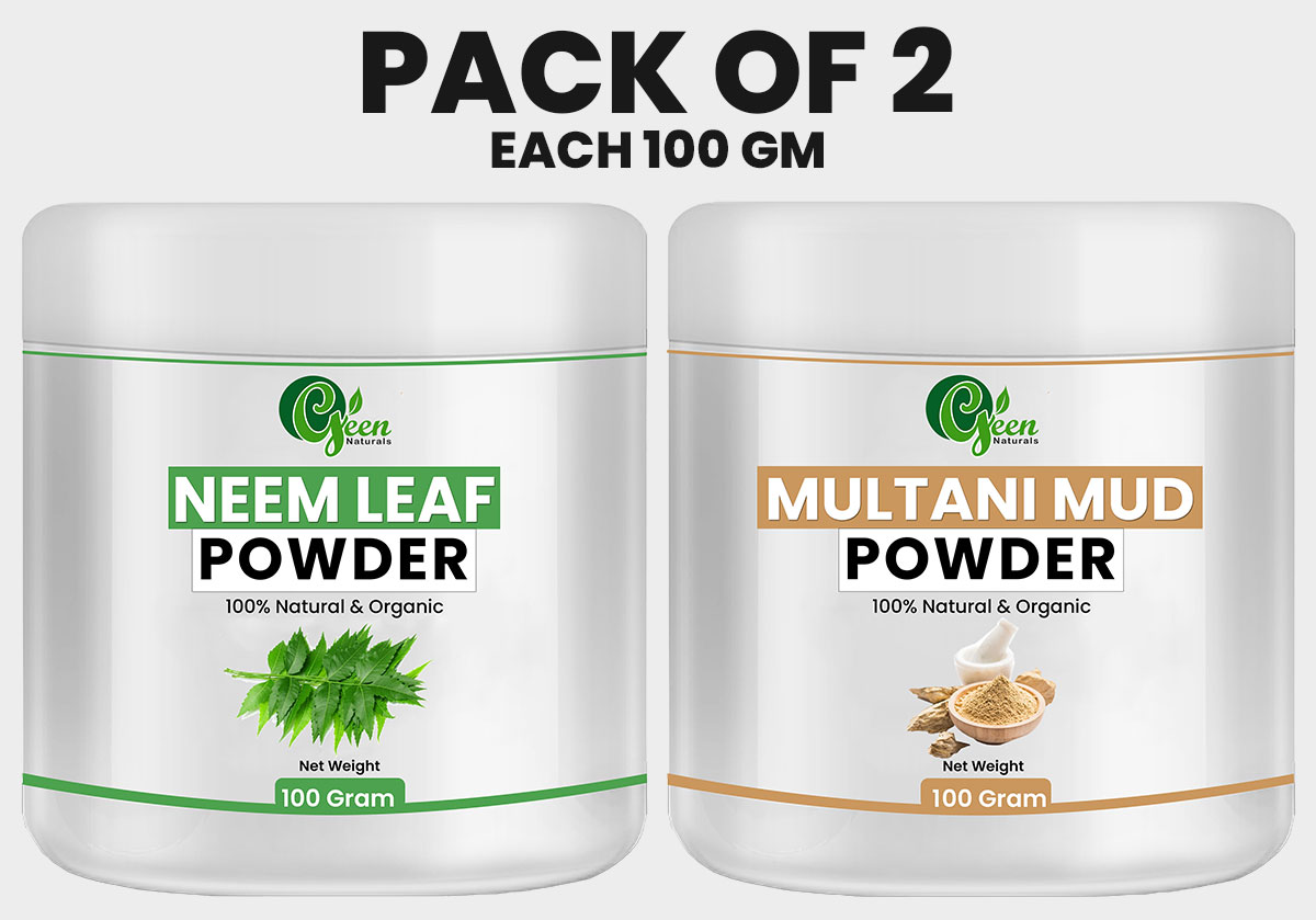 Pack of 2 - Organic Multani Mitti Powder + Neem Leaves Fine Powder ...