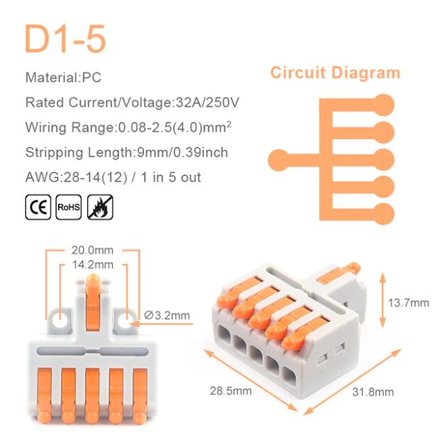 1 in multiple out Quick Wiring Connector Universal Splitter wiring ...