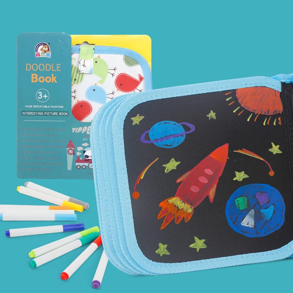 Double-Sided Doodle Drawing Writing Book with 2 Wipes & 6 Colorful ...