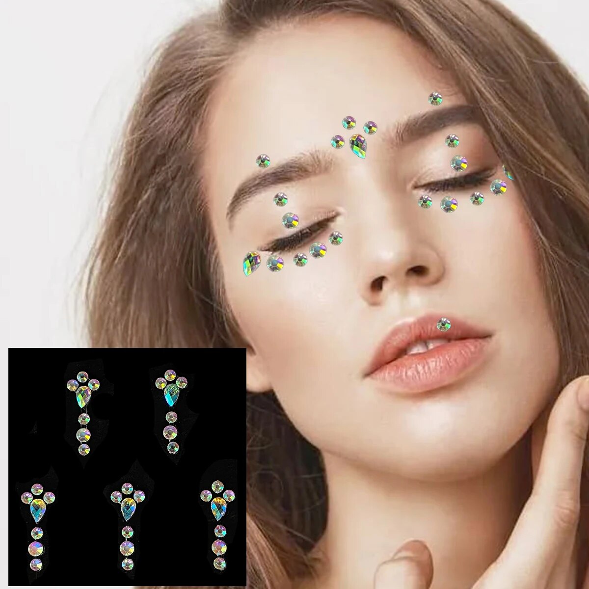 Colorful Face Jewelry Temporary Tattoos Eye Eyebrow Bindi Dots Gems ...