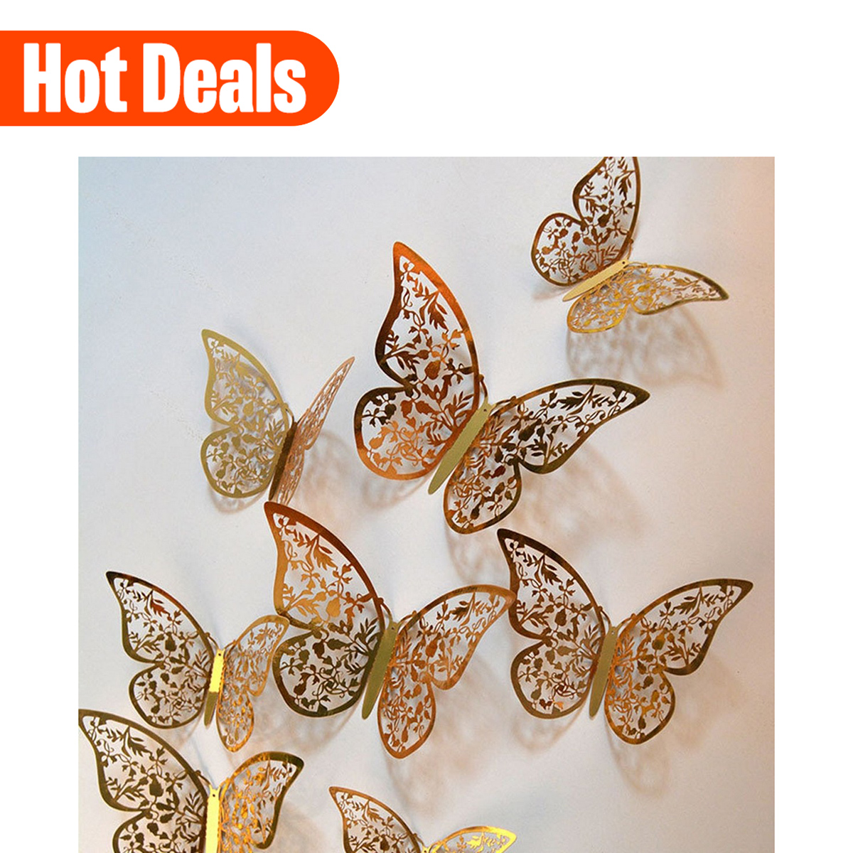3D Golden Butterfly Mirror Wall Sticker Home Decoration (PACK OF 12 ...