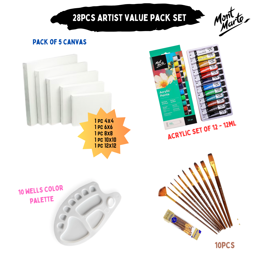 28 Pcs/Set Value Pack For Artist - Canvases,Monte Marte Acrylic Paints ...