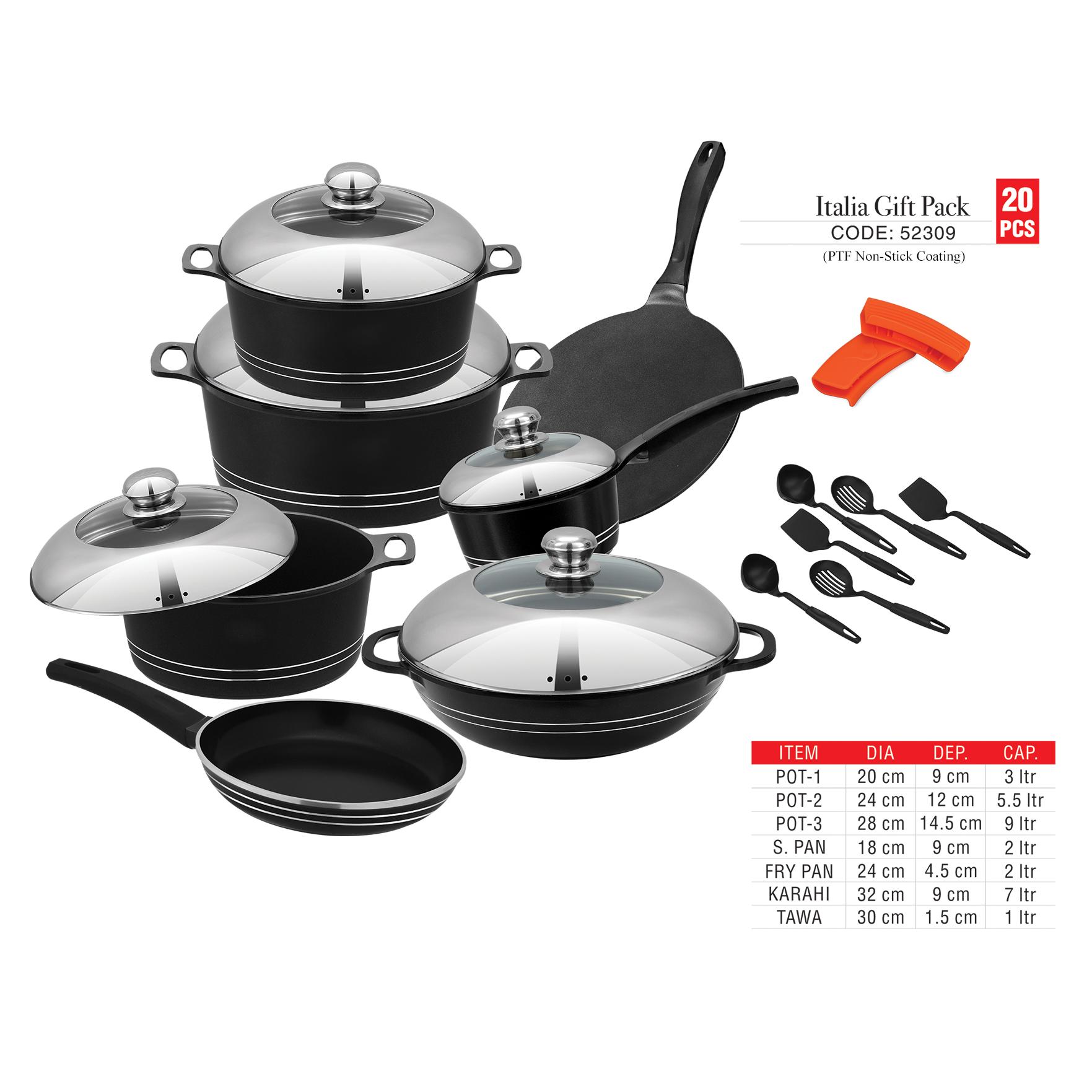 SONEX Itali Gift Pack Cookware Set with Steel Lid - 20 Pieces - PTF Non ...
