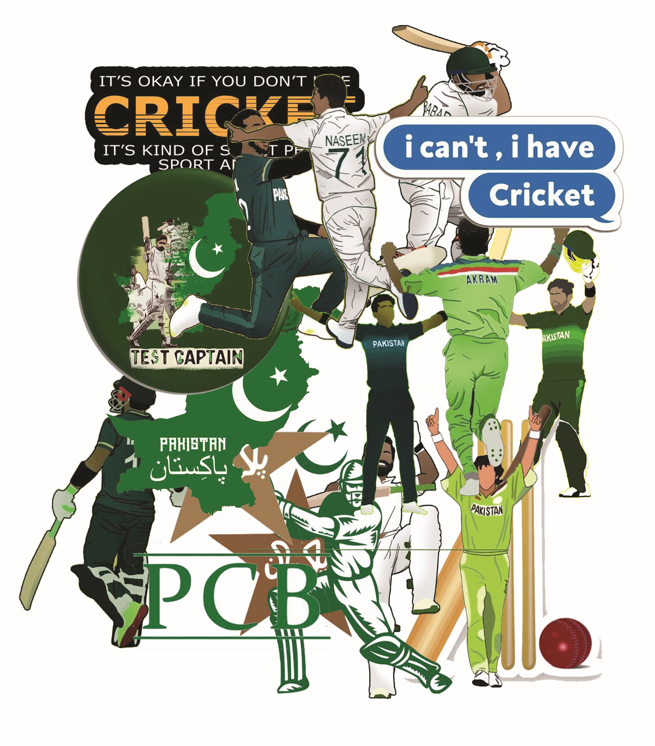 Pakistan Cricket Stickers Single, Pack of 3, 5, 8, 12 and 15 Multiple ...