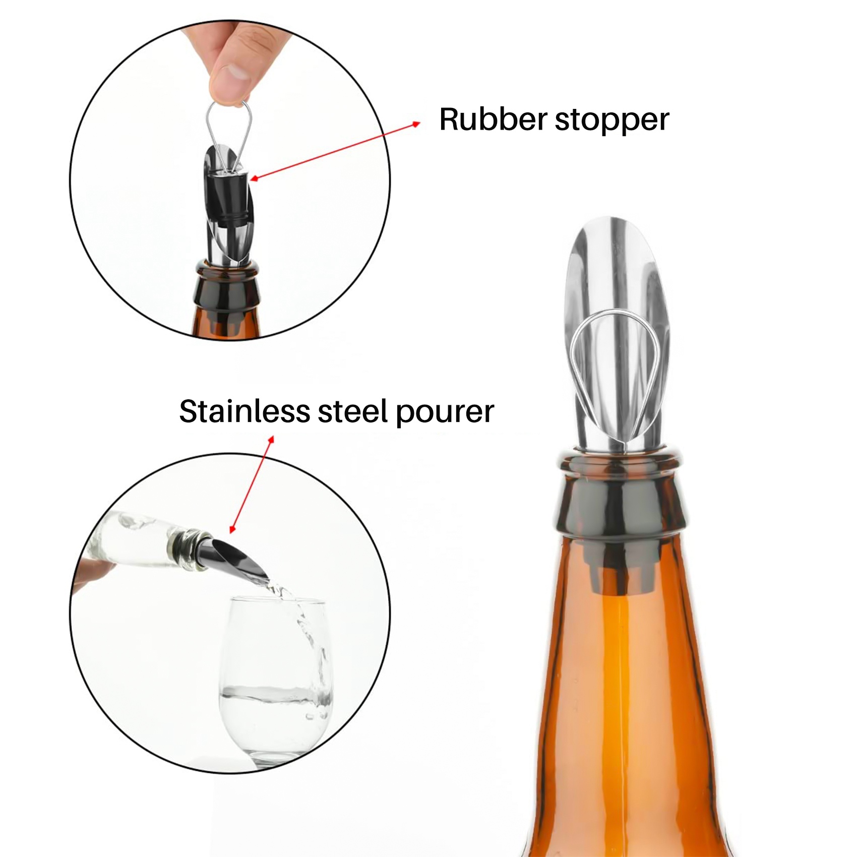 Stainless Steel Wine Stopper Pourer Metal Drain Bar Home Wine Set ...