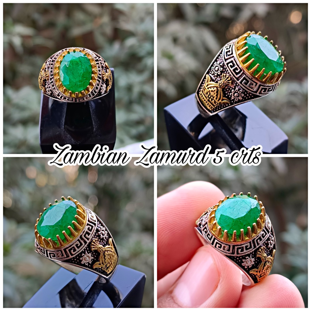 100 % Original Zambian zamurd ring 5 CRT In vintage Style Pure Silver ...