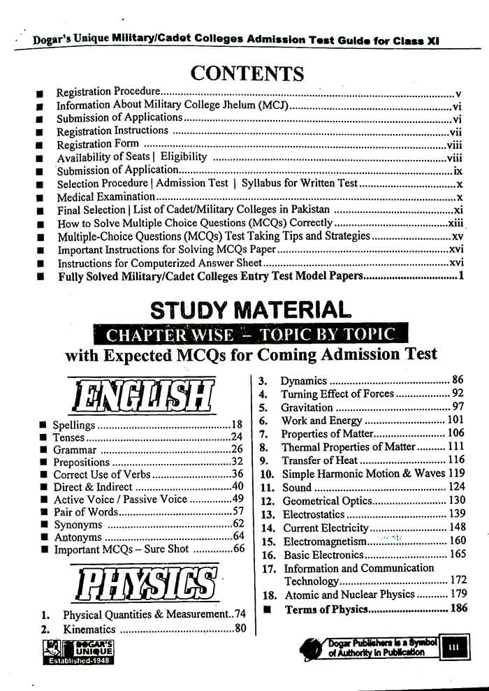 Military Cadet Colleges Admission Interview Guide, Objective MCQs for ...