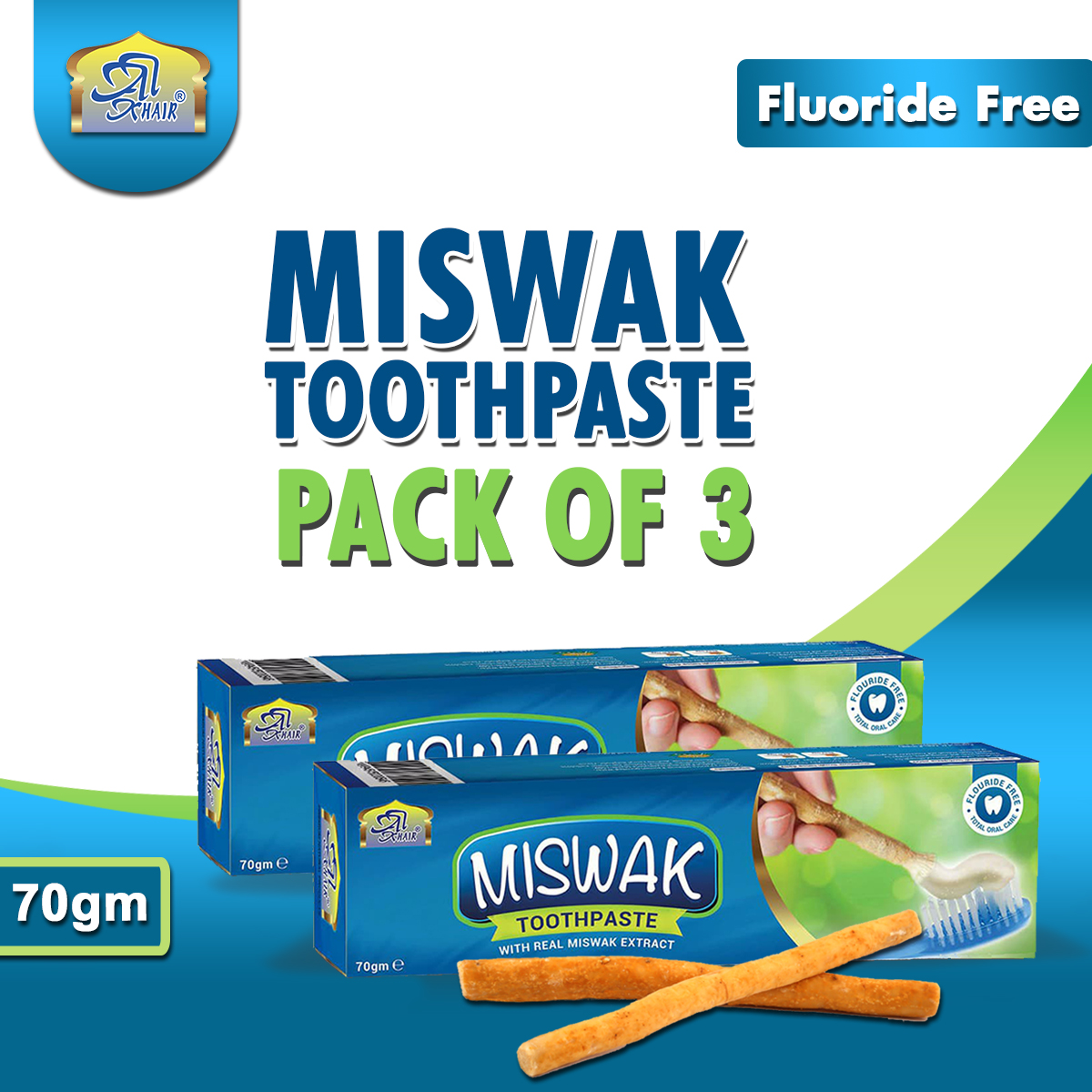 AL Khair Miswak Toothpaste - Pack of 3 (70g Each) | Fluoride-Free ...