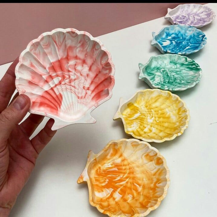 shell shaped jewellery tray, shell dish, cement trinket dish, candle ...